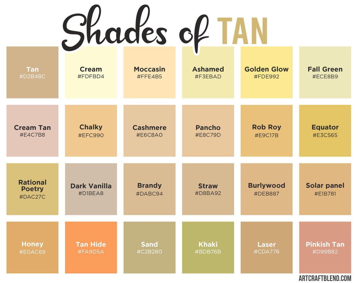 120 Shades of Tan: Color Names, Hex, RGB, CMYK Codes